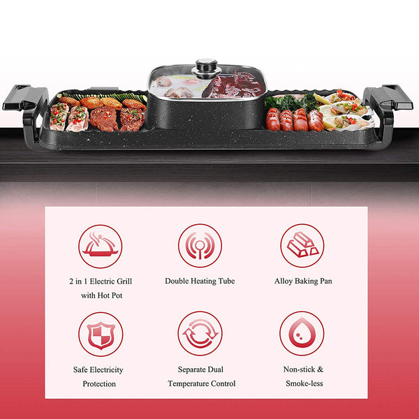 Large Electric Grill Hot Pot Hotpot 2 In 1 Electric Barbecue Non-Stick ...